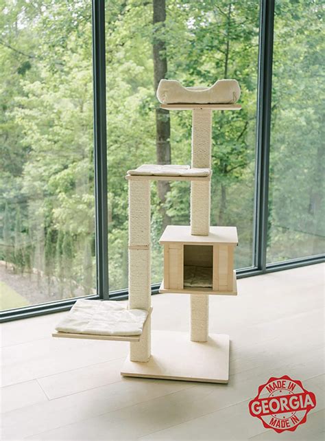 Pawmona Natural Wood Modern Cat Tree • Hauspanther