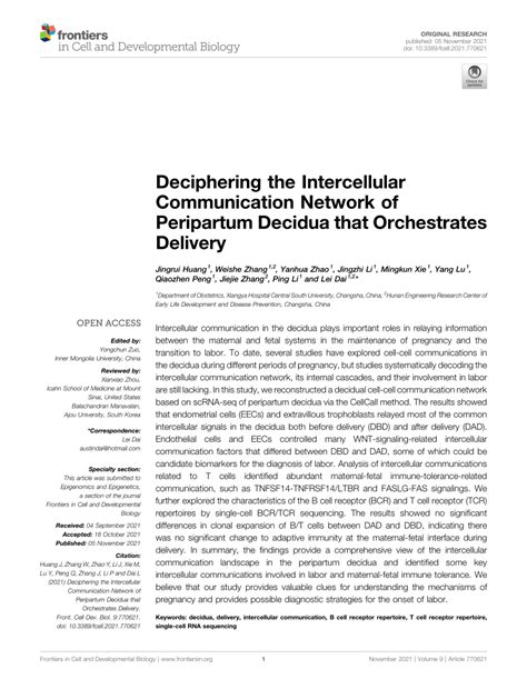 Pdf Deciphering The Intercellular Communication Network Of Peripartum