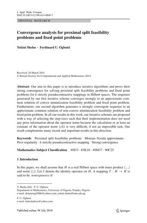 Pdf Convergence Analysis For Proximal Split Feasibility Problems And