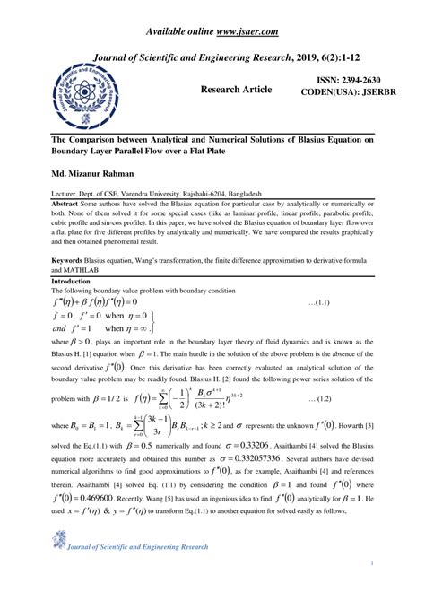 pdf the comparison between analytical and numerical solutions of