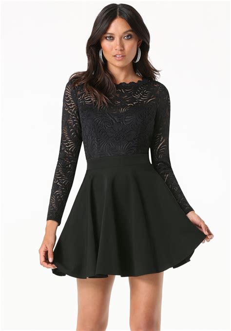 Bebe Lace Backless Flared Dress In Black Lyst