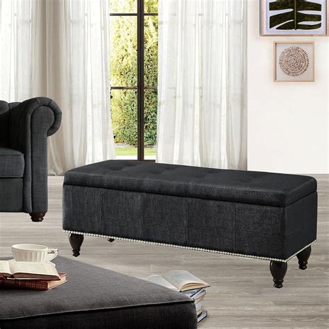 Home Elmo Upholstered Ottoman Storage Bedroom Bench Charcoal