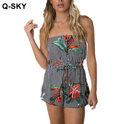 Q Sky 2018 Summer Beach Women One Piece Shorts Playsuits And Jumpsuits