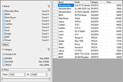 e commerce data filtering controls for winforms apps