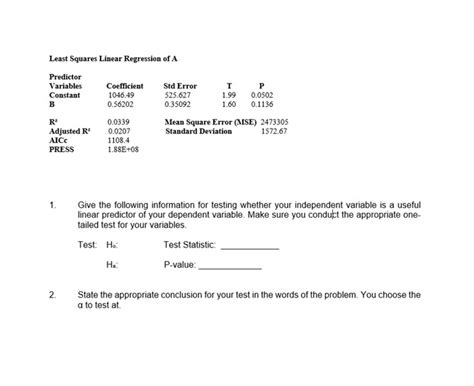 Solved Least Squares Linear Regression Of A Predictor