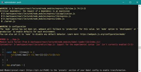 reactjs support for the experimental syntax jsx isn t