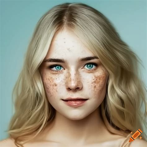 Portrait Of A Beautiful Young Woman With Freckles And Blonde Hair