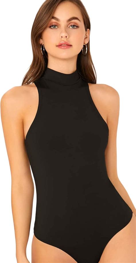 Verdusa Womens Mock Neck Sleeveless Bodycon Leotard Tank Bodysuit
