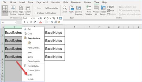 how to hide a column in excel excelnotes
