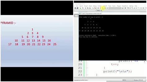 program to display print pattern 4 using nested for loop in c language