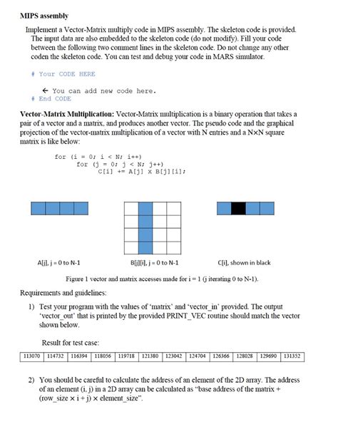 mips assembly implement a vector matrix multiply c
