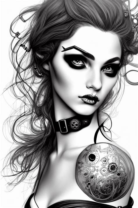 Charlie Bowater Style Black And White Outline Of One Woman Wearing