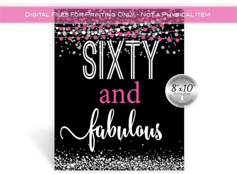 Sixty And Fabulous 50th Birthday 8x10 Table Sign 60th Birthday Decor