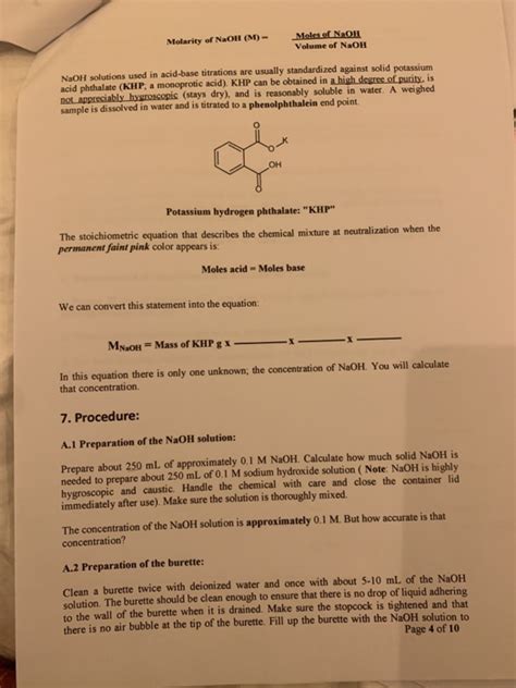 Solved 6 Theory In This Experiment A Naoh Solution Of