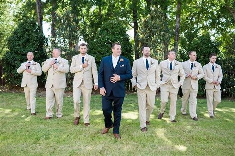 Navy Blue Groom With Tan Groomsmen