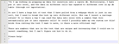 excel how can i take a large piece of text in one cell