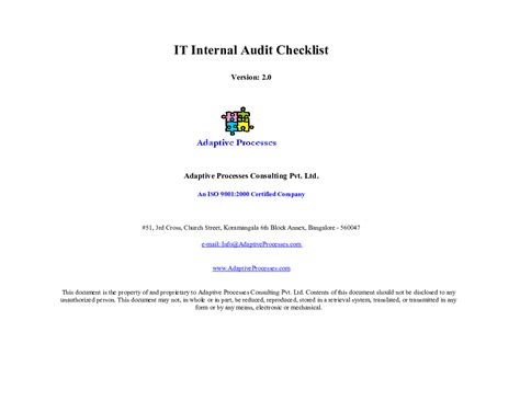 Excel Template Information Technology Internal Audit Checklist Excel