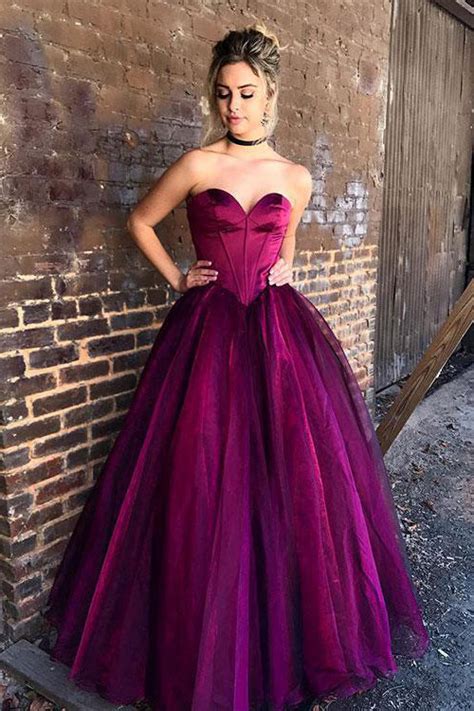 Ball Gown Sweetheart Purple Tulle Long Prom Dress Formal Evening Dress
