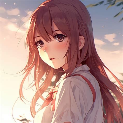 Premium Photo Anime Girl With Long Brown Hair And A Pink Eyes