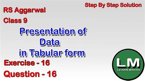 presentation of data in tabular form class 9 exercise 16 question 16