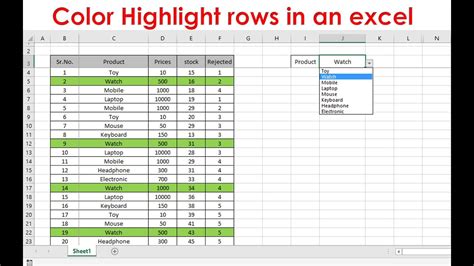 colour highlight rows in an excel youtube