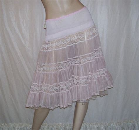 Sheer Pink Slip 1950s Costume Half Slip Lace Sissy Skirt Vintage