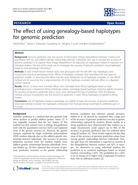 Pdf The Effect Of Using Genealogy Based Haplotypes For Genomic Prediction