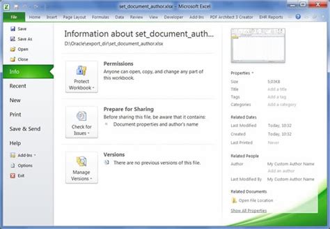 pl sql excel set document author ora excel examples