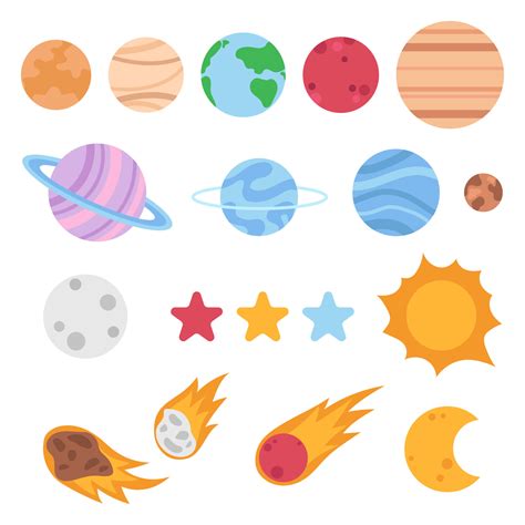 Flat Vector Solar System Objects Isolated On A White Background