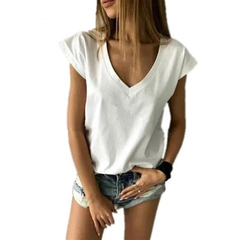2018 Summer T Shirt Women Short Sleeve V Neck Loose Casual Sexy Women T