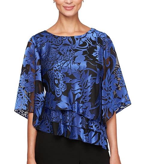Alex Evenings Illusion Elbow Sleeve Boat Neck Asymmetrical Hem Triple
