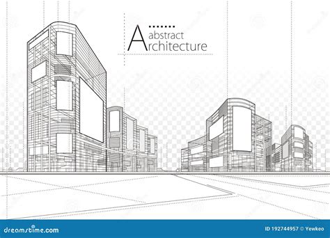 Abstract Architecture Building Line Drawing Stock Vector
