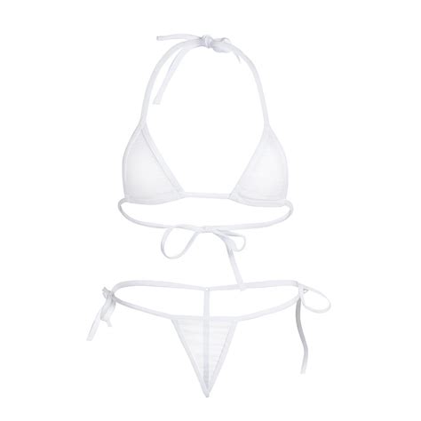 Womens Sheer Mesh Extreme Bikini Halterneck Top And Tie Sides Micro