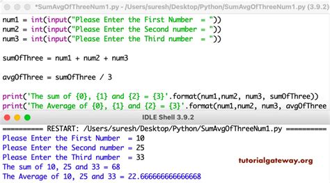 python program to find the sum and average of three numbers