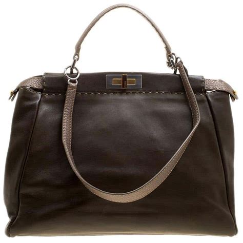 Fendi Fatigue Green Selleria Leather Large Peekaboo Top Handle Bag At