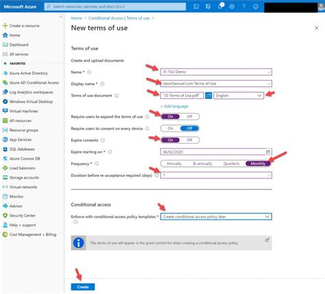 how to use azure ad conditional access to add a terms of