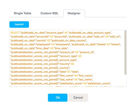 selecting multiple tables from a database connection bime