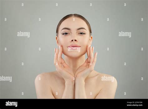 Skin Care Concept Spa Model With Beauty Face Touching Healthy Facial