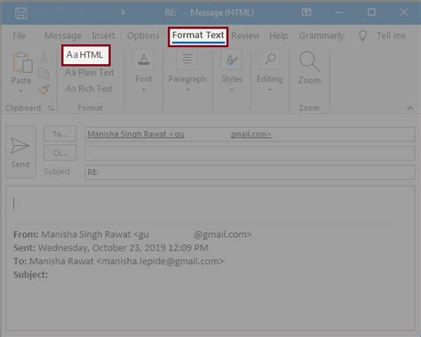 convert emails to html plain text or rich text format in outlook 2016