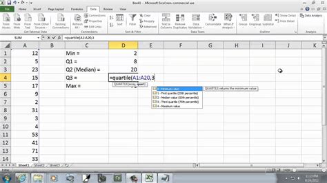 excel 2010 five number summary using formulas youtube