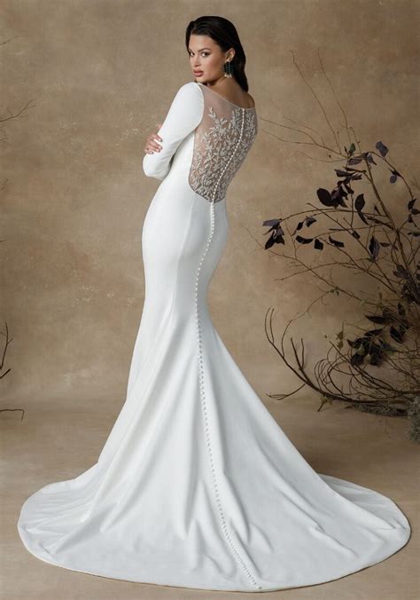 Long Sleeve Crepe Sheath Wedding Dress Gemma