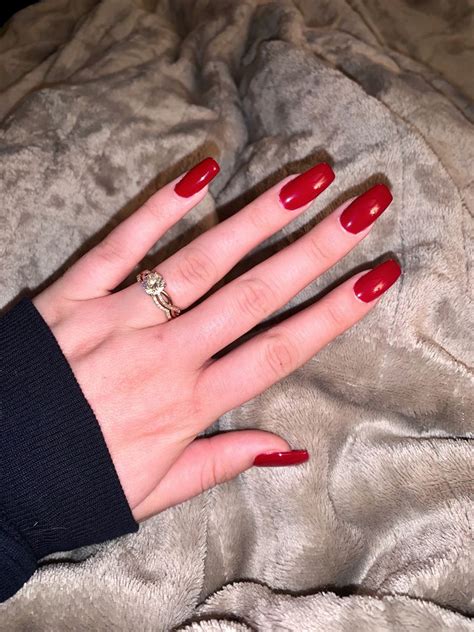 Deep Red Coffin Gel Acrylic Nails Gel Acrylic Nails Red Manicure