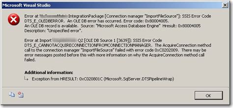 david klein s corner ssis 2008 unspecified error and