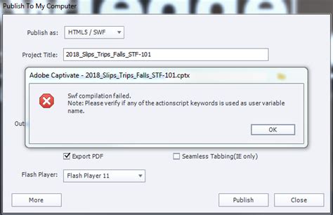 actionscript keyword error on publishing captiv adobe community