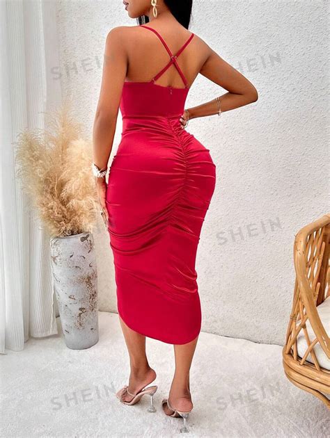 Shein Slayr Solid Ruched Satin Cami Bodycon Dress Shein Uk