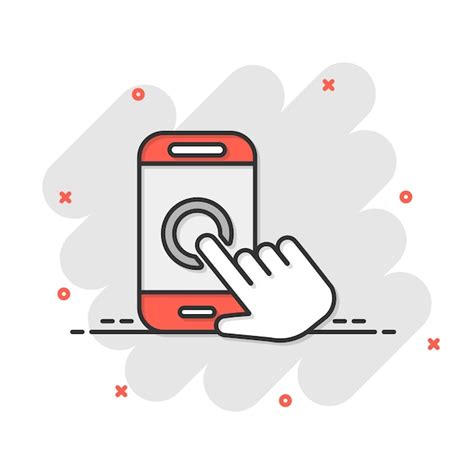 Ícone De Smartphone De Toque De Mão Em Estilo Cômico Ilustração De