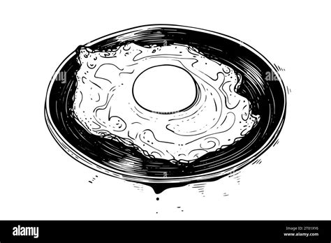 Fried Egg On A Plate Hand Drawn Ink Sketch Engraving Style Vector
