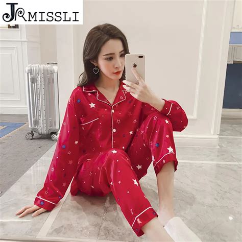 Jrmissli Sleep Lounge Sexy Satin Geometric Print Pajama Set Satin