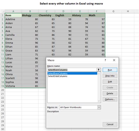how to select every other or every nth column in excel