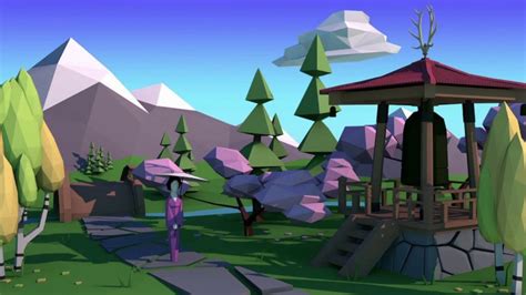 blender 3d low poly landscape sakura tutorial